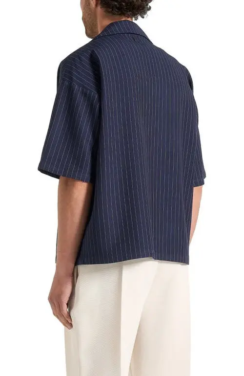 Manière De Voir Abel Boxy Pinstripe Double Breasted Shirt - Navy