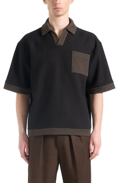 Manière De Voir Brice Boxy Polo Shirt With Crochet Detail - Black