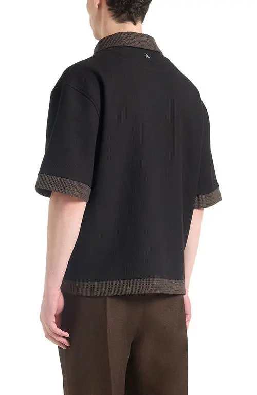 Manière De Voir Brice Boxy Polo Shirt With Crochet Detail - Black