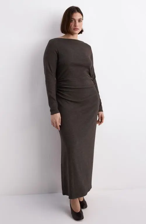Mango Ruched Long Sleeve Knit Maxi Dress