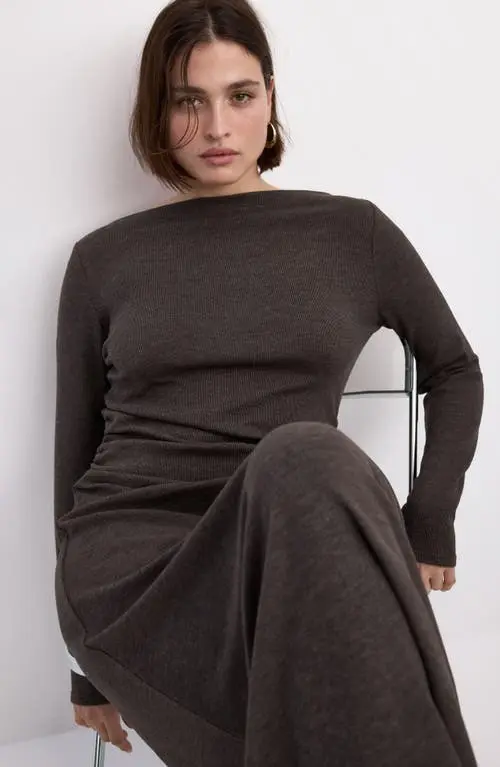 Mango Ruched Long Sleeve Knit Maxi Dress