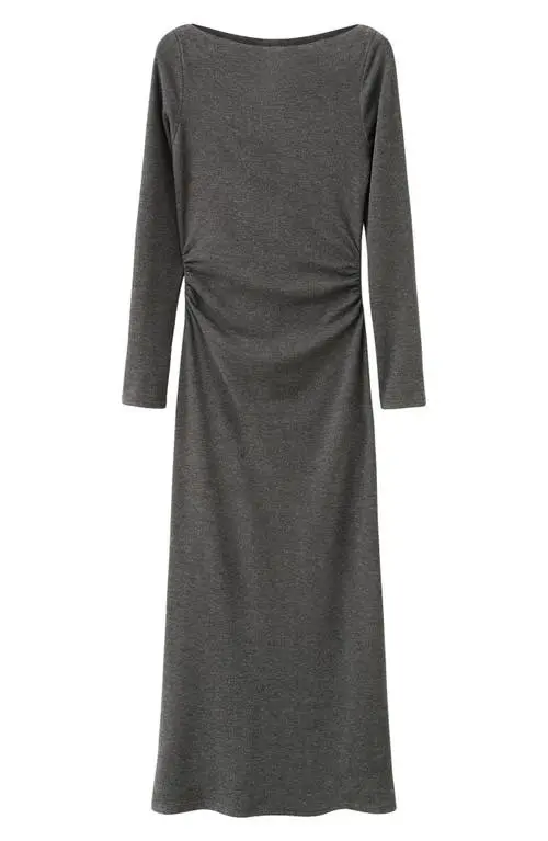 Mango Ruched Long Sleeve Knit Maxi Dress - Grey