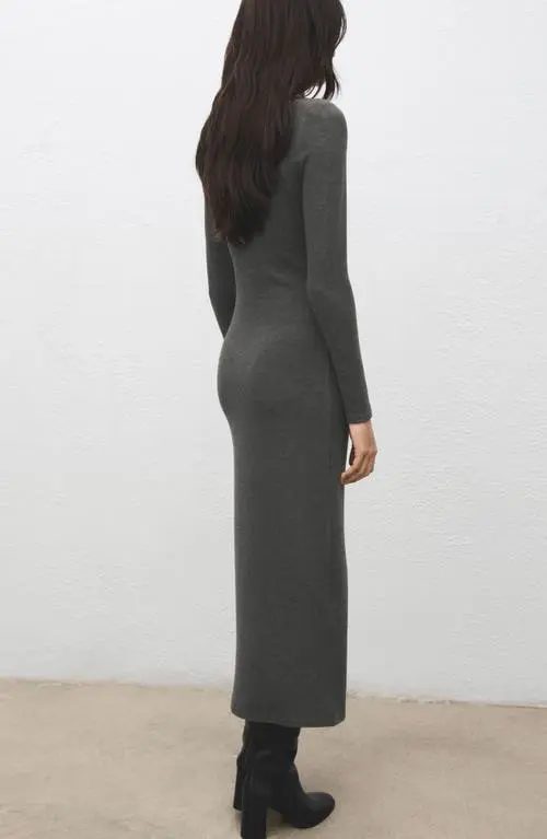 Mango Ruched Long Sleeve Knit Maxi Dress - Grey