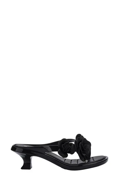 Melissa Petals Kitten Heel Flip Flop - Black
