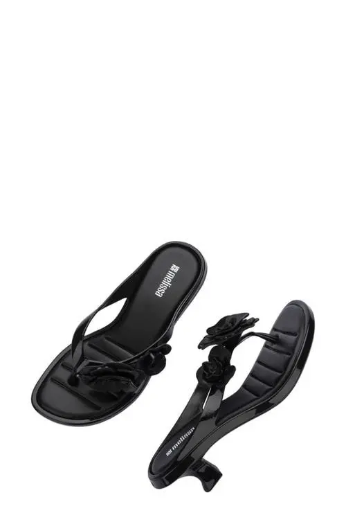 Melissa Petals Kitten Heel Flip Flop - Black