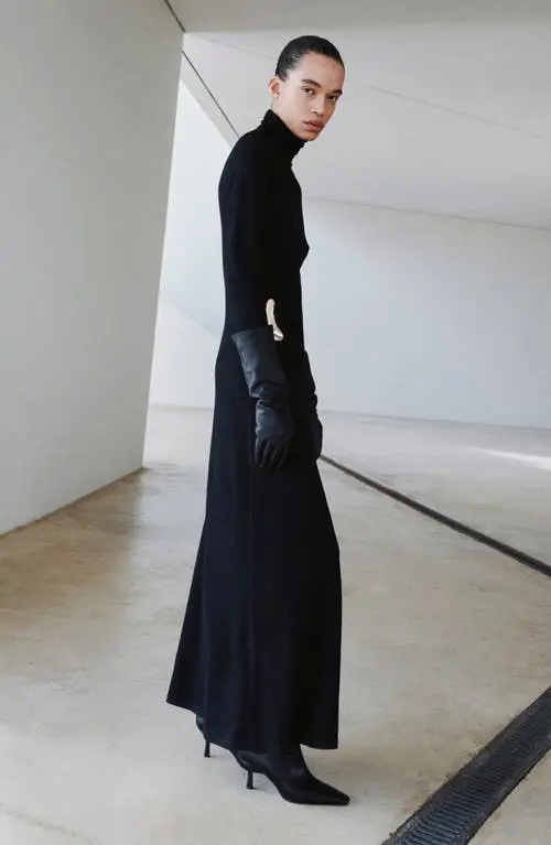 Mango Turtleneck Long Sleeve Knit Dress - Black