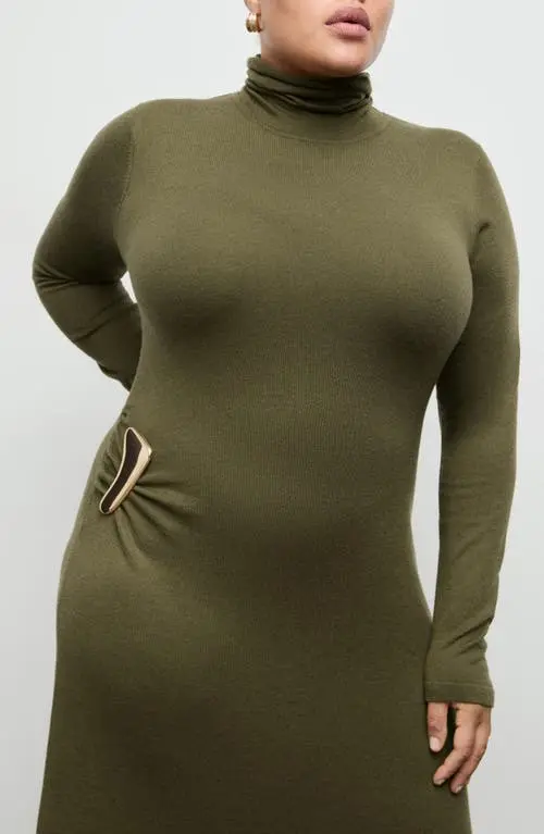 Mango Turtleneck Long Sleeve Knit Dress - Khaki Green