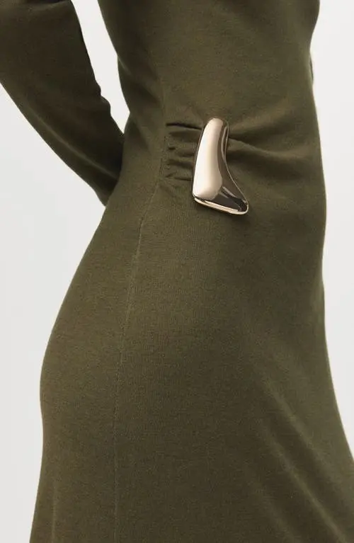 Mango Turtleneck Long Sleeve Knit Dress - Khaki Green