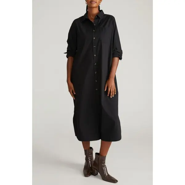 Universal Standard Odeon Long Sleeve Stretch Poplin Midi Shirt Dress - Black