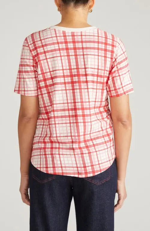 Universal Standard V-neck Tee - Red Check Print