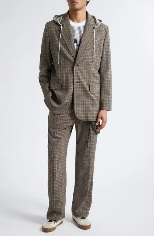 SONG FOR THE MUTE Square Glen Plaid Single-breasted Blazer With Drawstring Hood