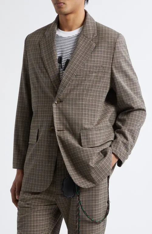 SONG FOR THE MUTE Square Glen Plaid Single-breasted Blazer With Drawstring Hood