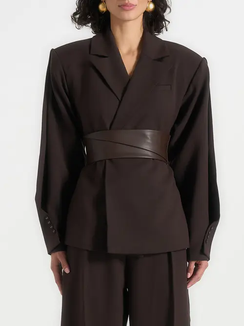 Manière De Voir Marie Wool Twist Sleeve Belted Blazer - Brown