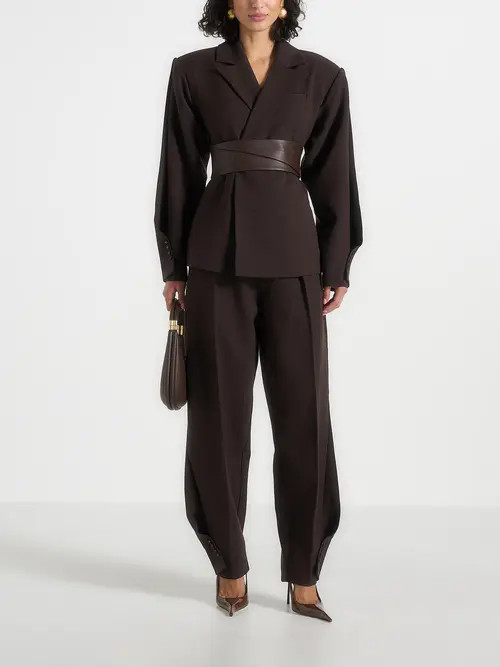 Manière De Voir Marie Wool Twist Sleeve Belted Blazer - Brown