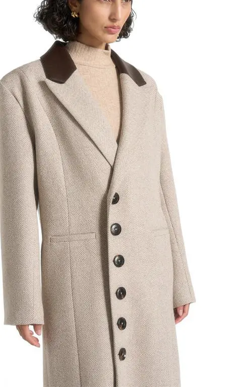 Manière De Voir Anissa Herringbone Wool Oversized Coat - Beige