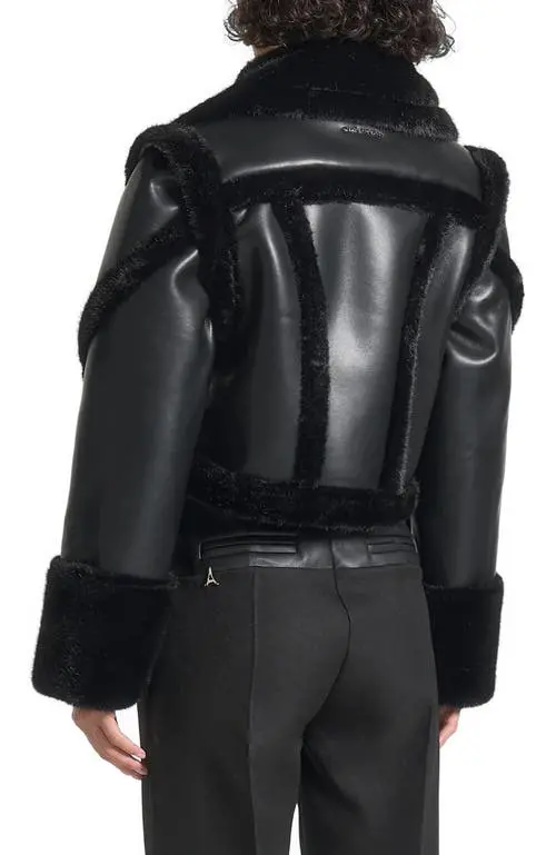 Manière De Voir Leather & Plush Gilet Jacket