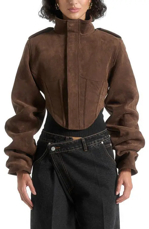 Manière De Voir Suede Corset Jacket With Tacked Sleeves