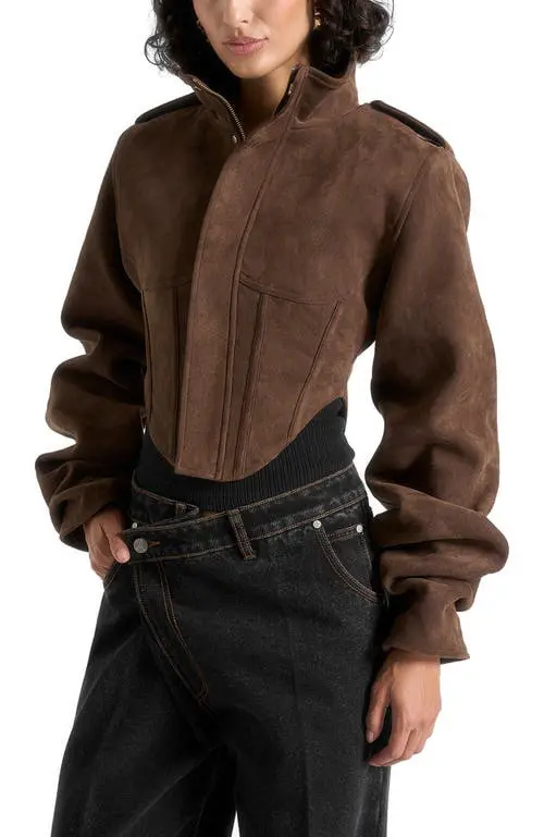Manière De Voir Suede Corset Jacket With Tacked Sleeves