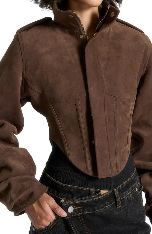 Manière De Voir Suede Corset Jacket With Tacked Sleeves