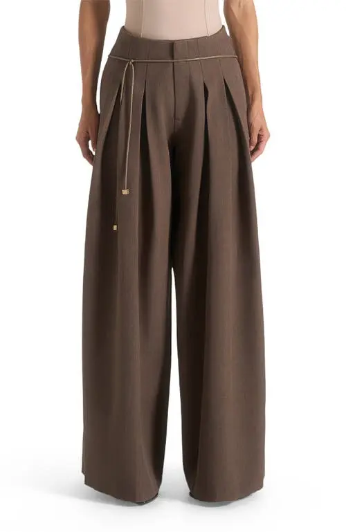 Manière De Voir Flora Box Pleat Wide Leg Belted Trousers - Brown
