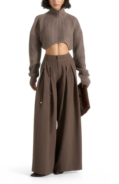 Manière De Voir Flora Box Pleat Wide Leg Belted Trousers - Brown