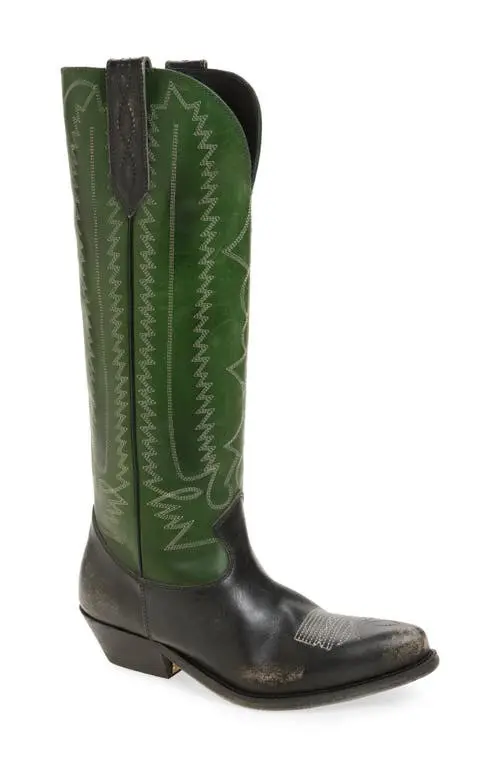 GOLDEN GOOSE Wish Star Western Boots - Green/black