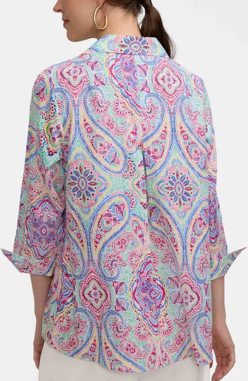 Foxcroft Paisley Linen Blend Pullover Shirt