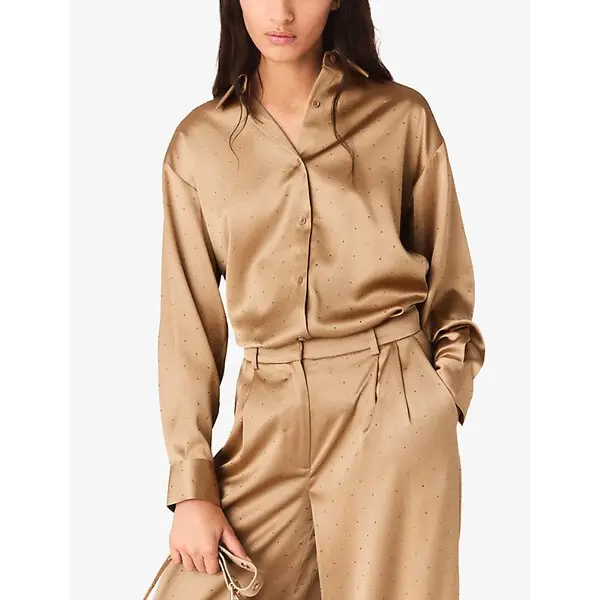 Maje Collared Rhinestone-embellished Stretch-satin Shirt