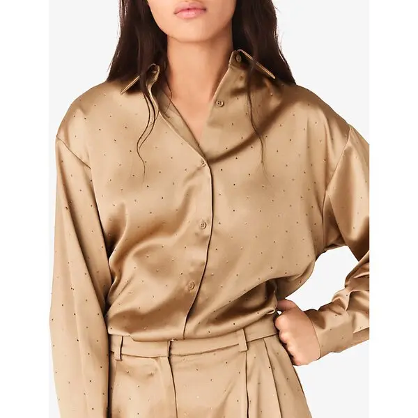 Maje Collared Rhinestone-embellished Stretch-satin Shirt