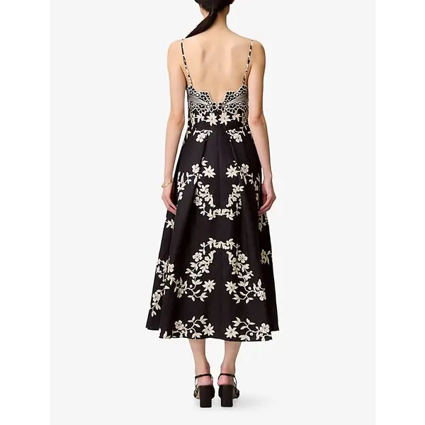 Claudie Pierlot Floral-embroidered Woven Maxi Dress - Dark Print