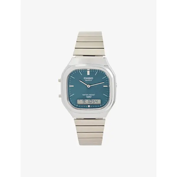 Casio Vintage Turquoise Dial Quartz Watch - Silver / Blue