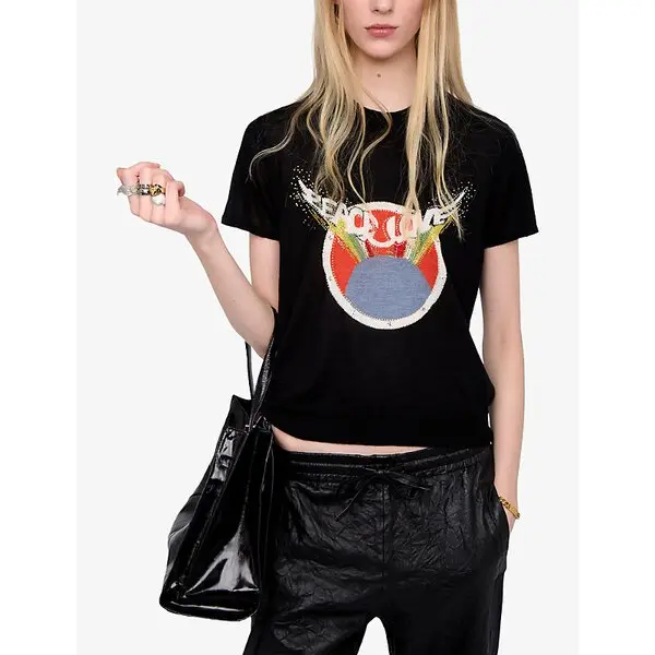 Zadig&Voltaire Idal Rhinestone-embellished Cashmere T-shirt
