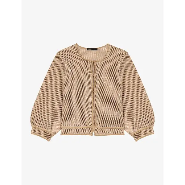 Maje Metallic Rhinestone-embellished Knitted Cardigan - Nude