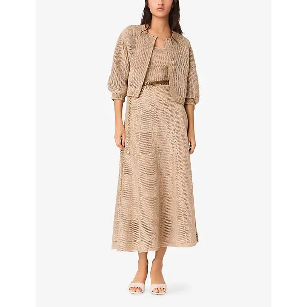Maje Metallic Rhinestone-embellished Knitted Cardigan - Nude