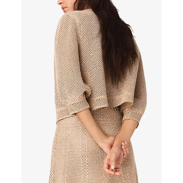 Maje Metallic Rhinestone-embellished Knitted Cardigan - Nude