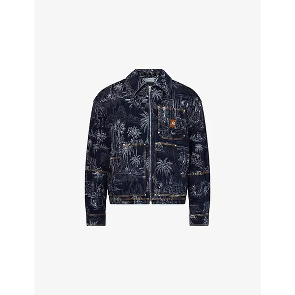 Amiri Chateau Palms Jacquard Denim Jacket
