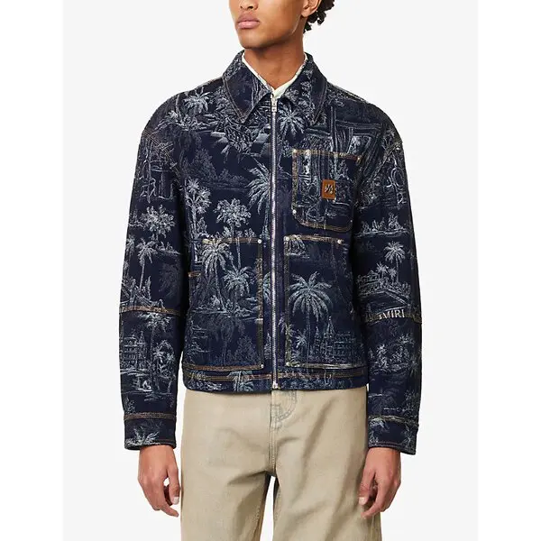 Amiri Chateau Palms Jacquard Denim Jacket