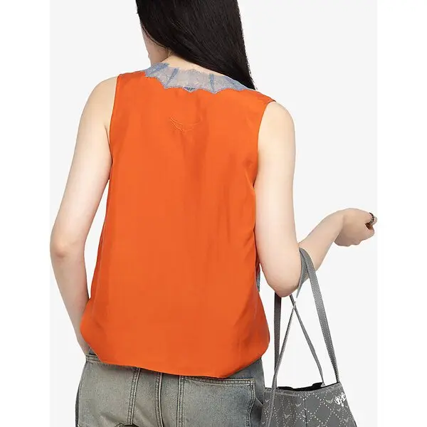 Zadig&Voltaire Silk Top With Lace Trim - Tangerine