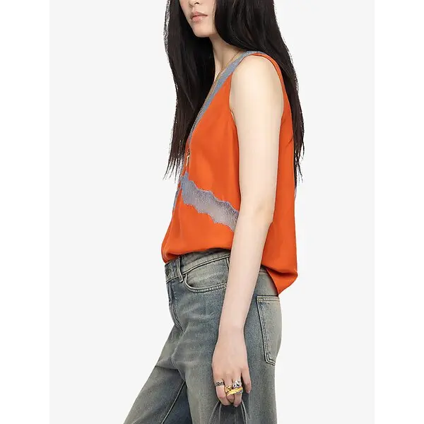 Zadig&Voltaire Silk Top With Lace Trim - Tangerine