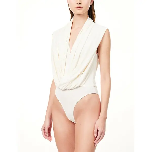 Alaïa Hooded Draped Woven Bodysuit
