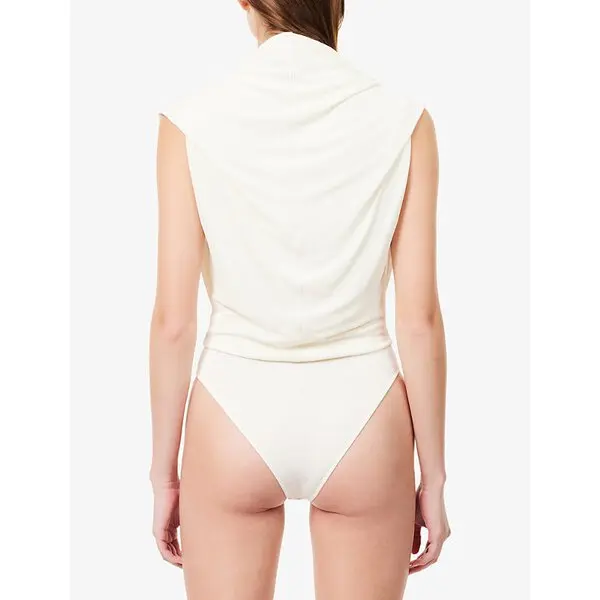 Alaïa Hooded Draped Woven Bodysuit