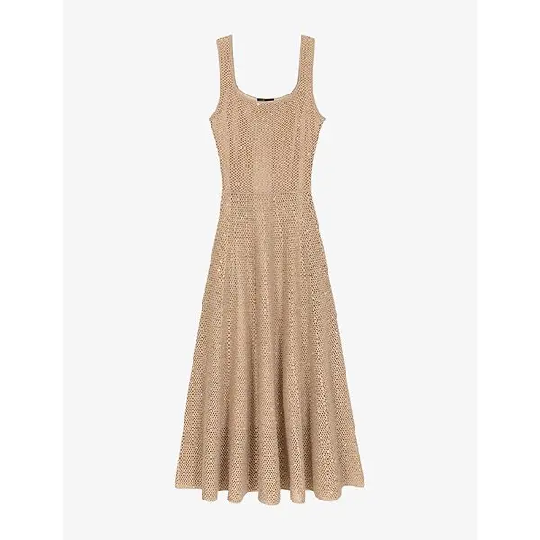 Maje Sleeveless Rhinestone-knit Maxi Dress
