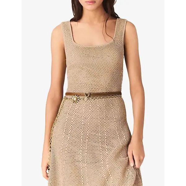 Maje Sleeveless Rhinestone-knit Maxi Dress