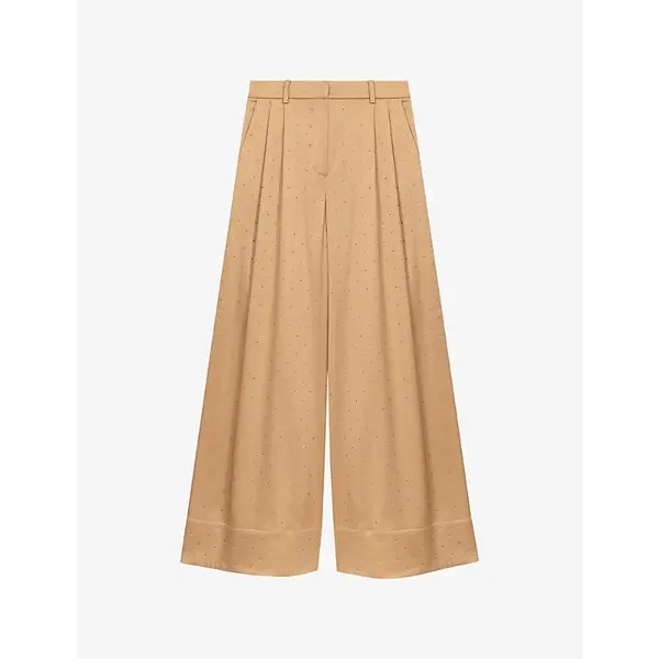 Maje Rhinestone Wide-leg Stretch-satin Trousers