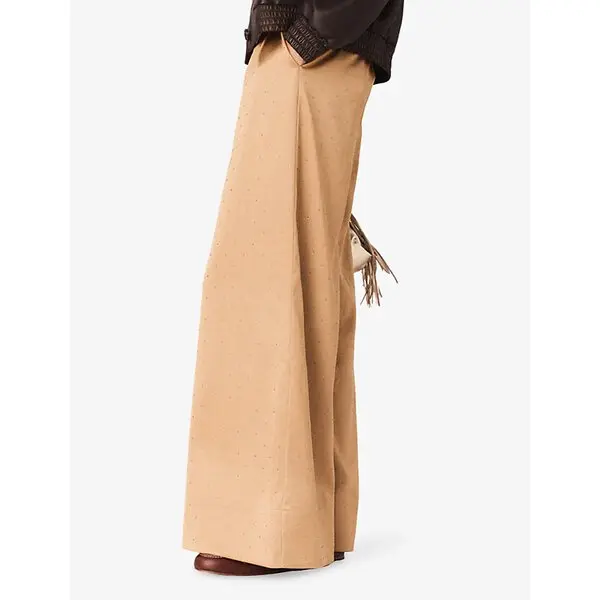 Maje Rhinestone Wide-leg Stretch-satin Trousers