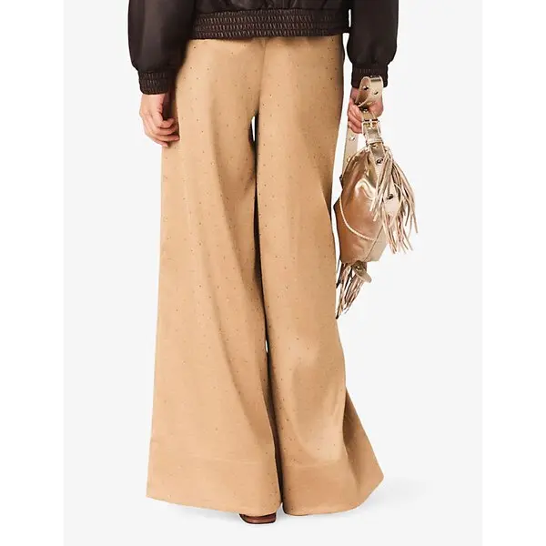 Maje Rhinestone Wide-leg Stretch-satin Trousers