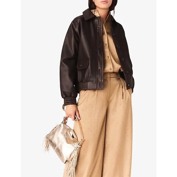 Maje Rhinestone Wide-leg Stretch-satin Trousers