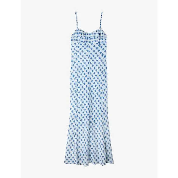 Sandro Checked Ruched Linen-blend Maxi Dress
