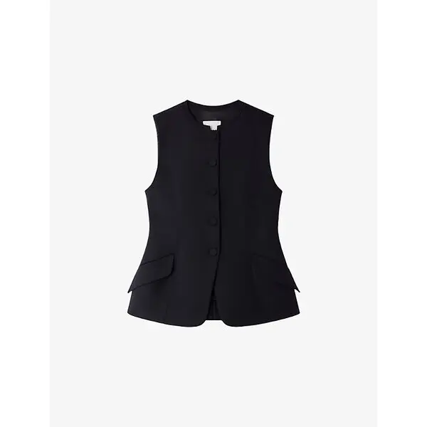 Sandro Slim-fit Stretch Cotton-blend Waistcoat With Peplum Hem