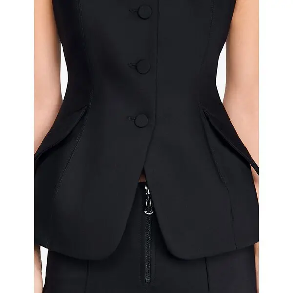 Sandro Slim-fit Stretch Cotton-blend Waistcoat With Peplum Hem